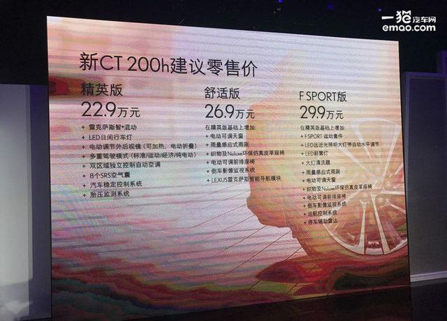 售价22.9万元起 雷克萨斯新款CT200h上市