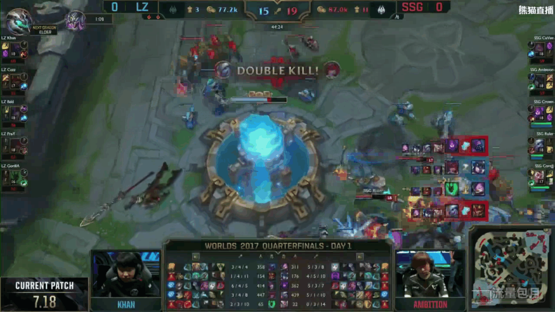 LOL八强赛:SSG不被众人看好，结果爆发首杀LCK冠军LZ拿下开门红