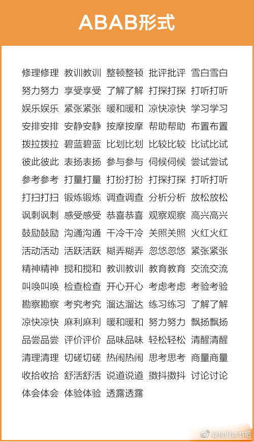 成语词语汇总：AABC、ABCC、AABB、ABAB、ABAC、AAB、ABB七种形式|词语|成语|口才_新浪新闻