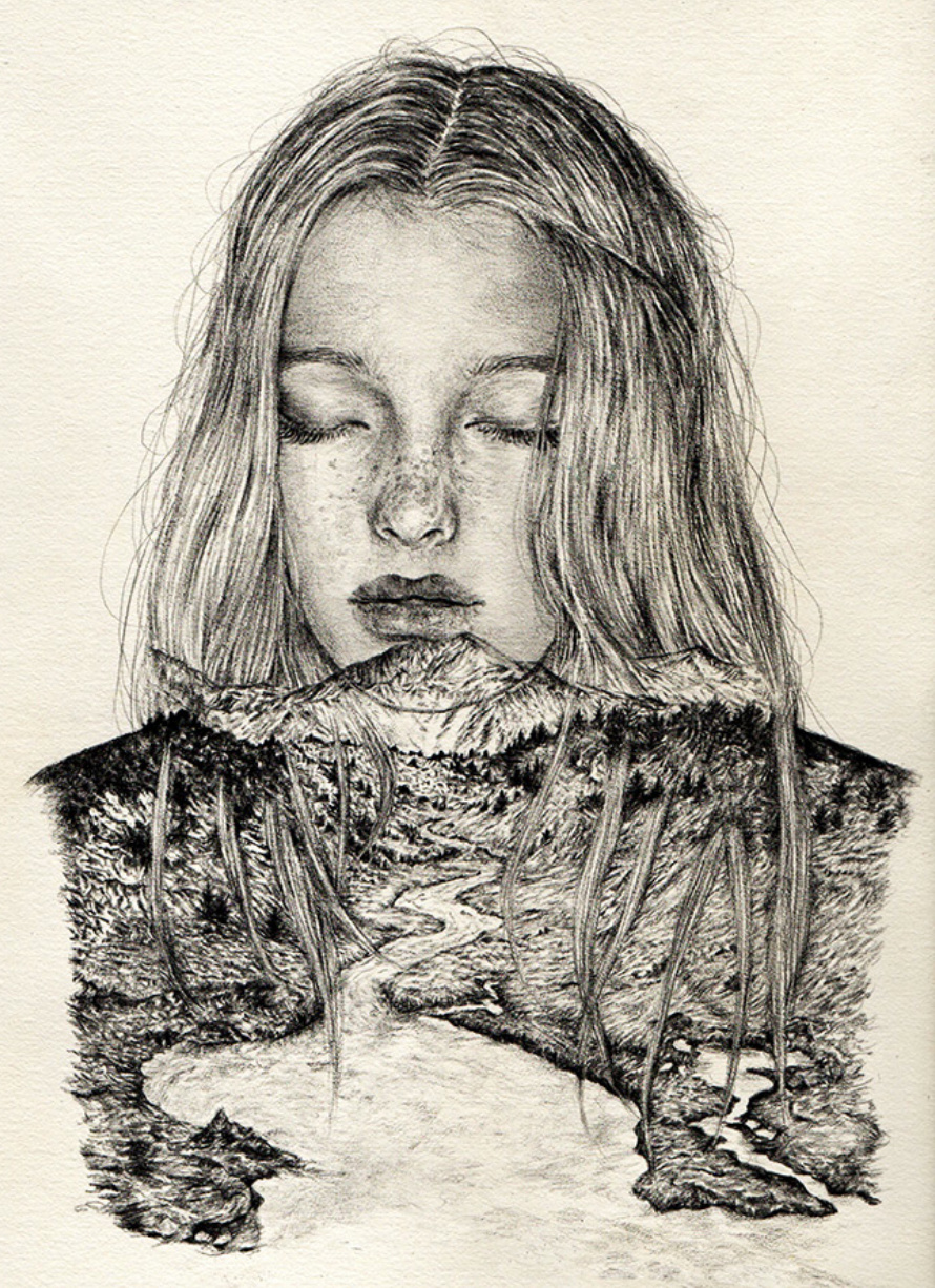 融合了风景的人物肖像素描 / Elly Liyana Ruslan（新加坡）|素描|肖像|风景_新浪新闻