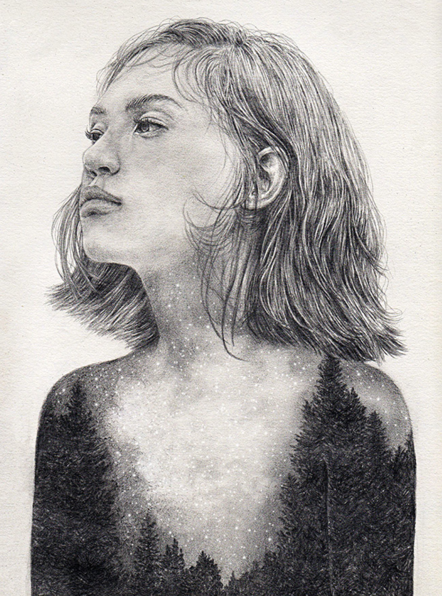 融合了风景的人物肖像素描 / Elly Liyana Ruslan（新加坡）|素描|肖像|风景_新浪新闻