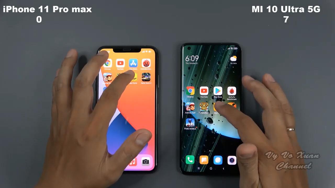 小米完胜？iPhone11 Pro Max与小米10 Ultra性能对比测试|iPhone11|小米10 Ultra|手机评测_新浪新闻