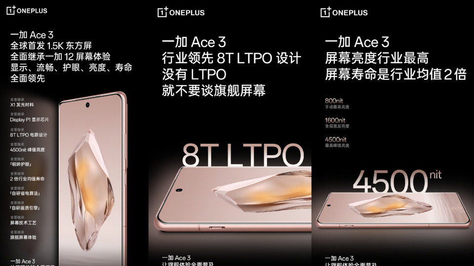 首发4500nit 1.5K东方屏+明眸护眼 一加Ace3官宣屏幕刷新18项纪录|屏幕|护眼|明眸_新浪新闻