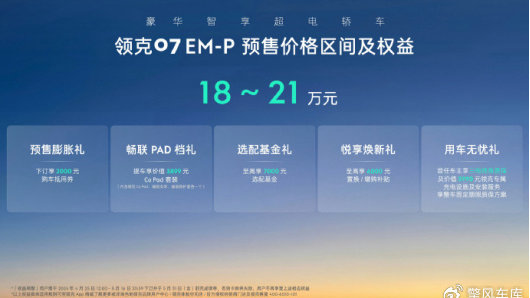 搭载1.5T插混，预售18万-21万元！领克07-EMP将于5月上市-新浪汽车
