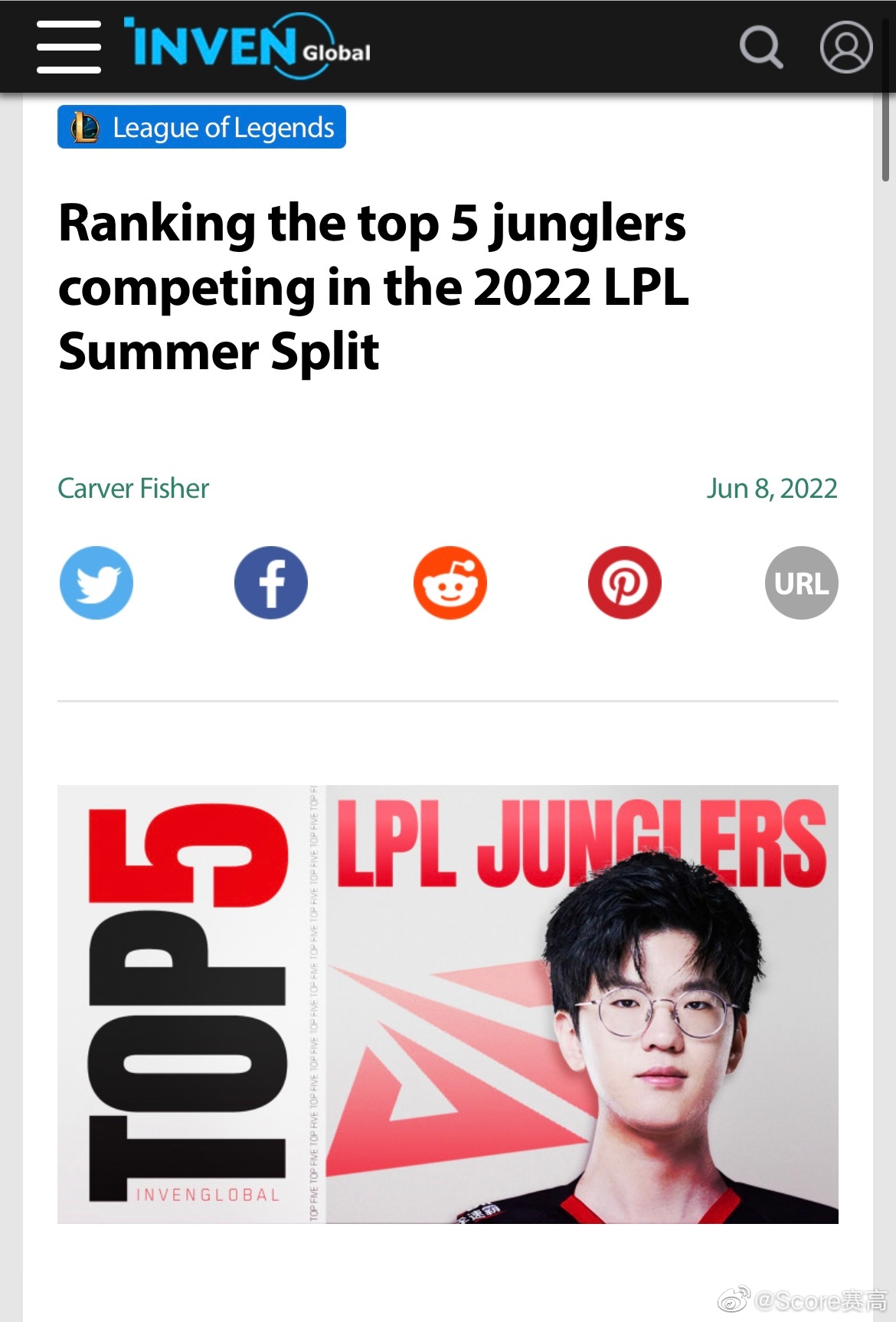外媒Inven Global盘点LPL夏季赛LPL前五打野|lpl|打野|夏季赛_新浪新闻