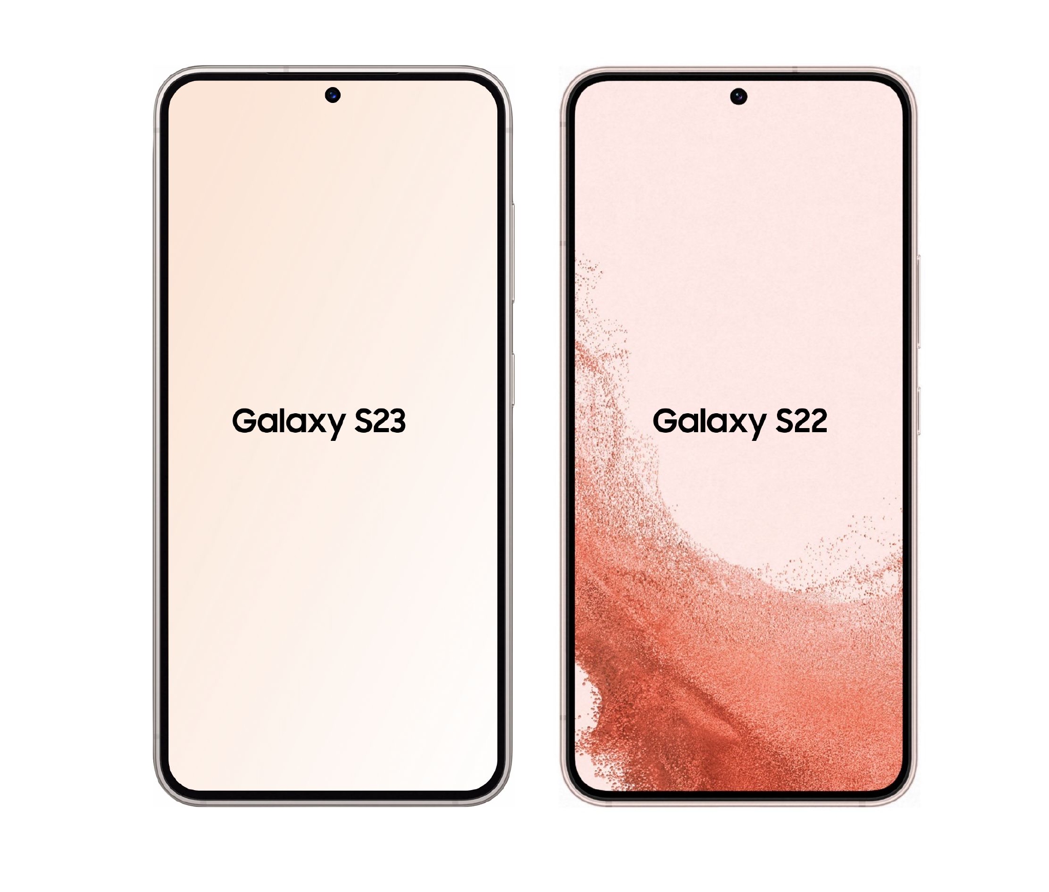 Galaxy S23 对比 Galaxy S22，中框厚度稍厚一点，挖孔小一圈