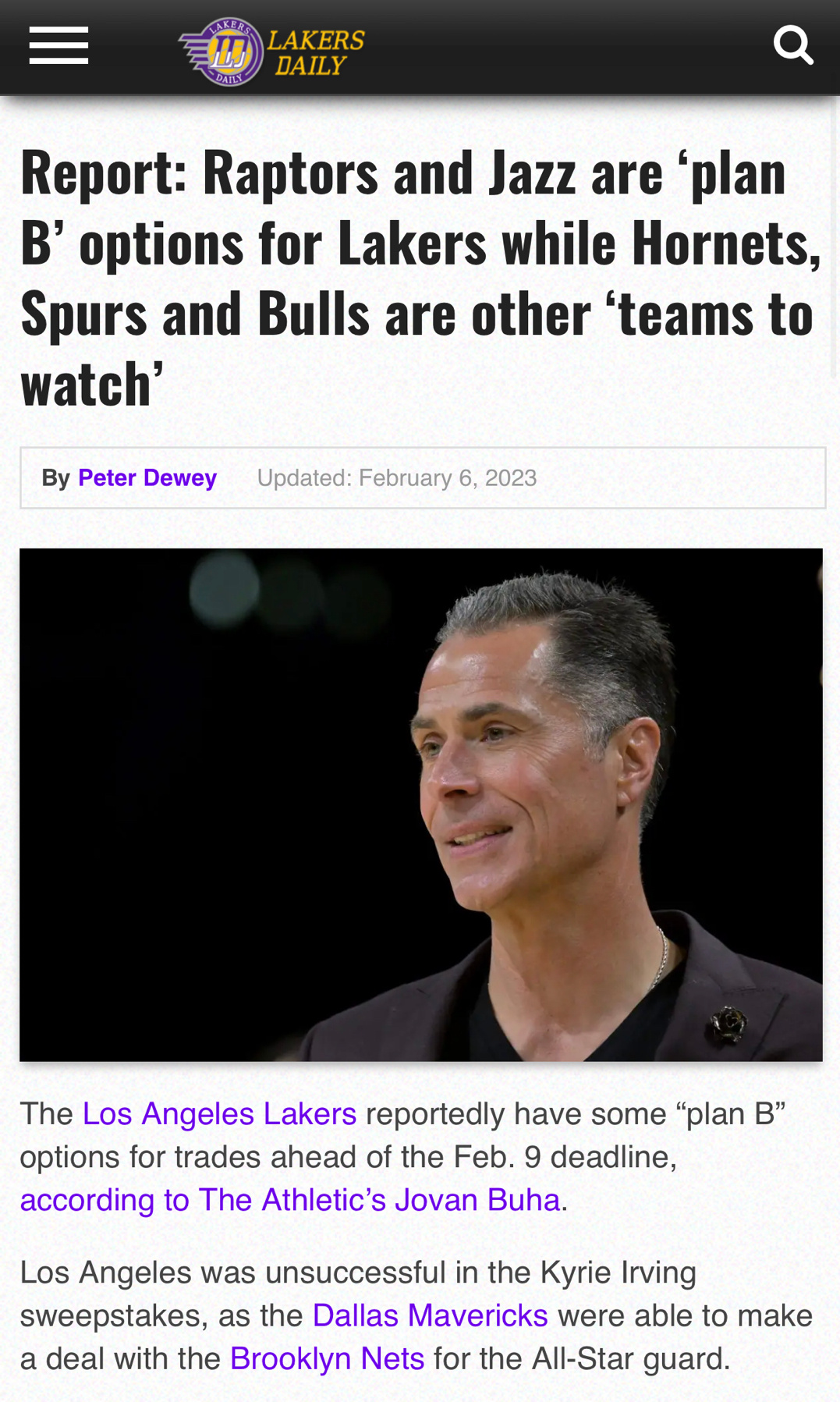 Jovan Buha：湖人的B计划是猛龙，爵士……