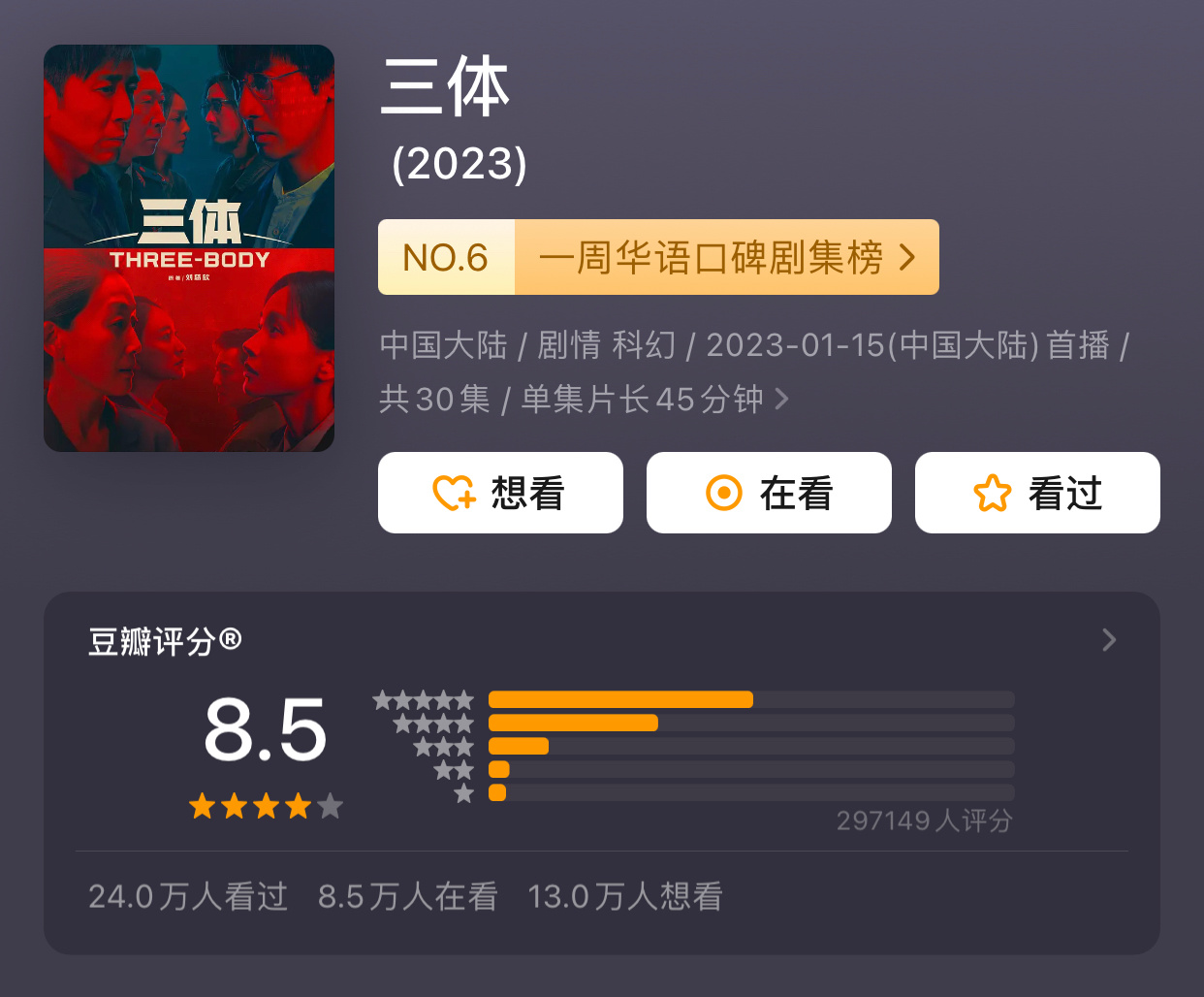 电视剧《狂飙》豆瓣评分85🈶 咱就是说这个冬天狂飙豆瓣评分新浪新闻