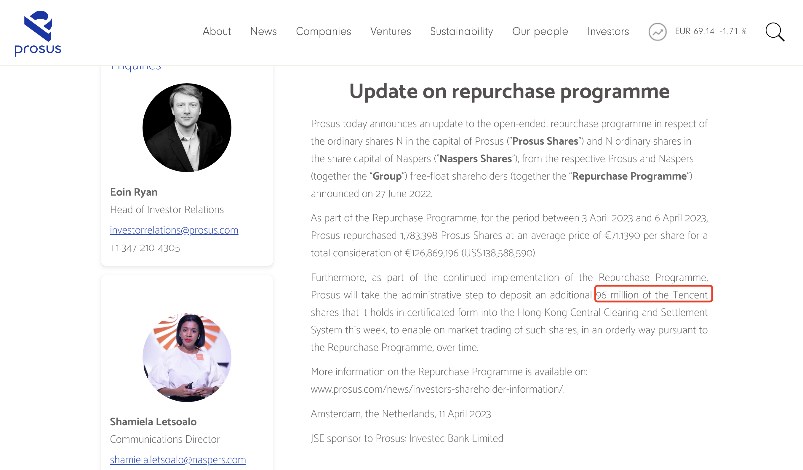 腾讯大股东拟继续减持！Prosus将9600万股腾讯移入香港清算系统