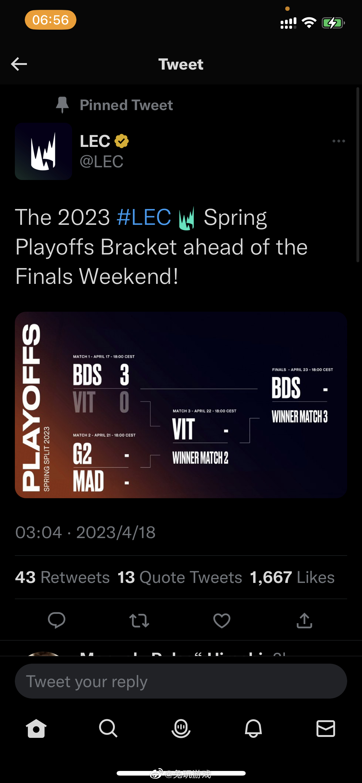 今日凌晨LEC结束胜者组的比赛，VIT被BDS以3-0横扫……
