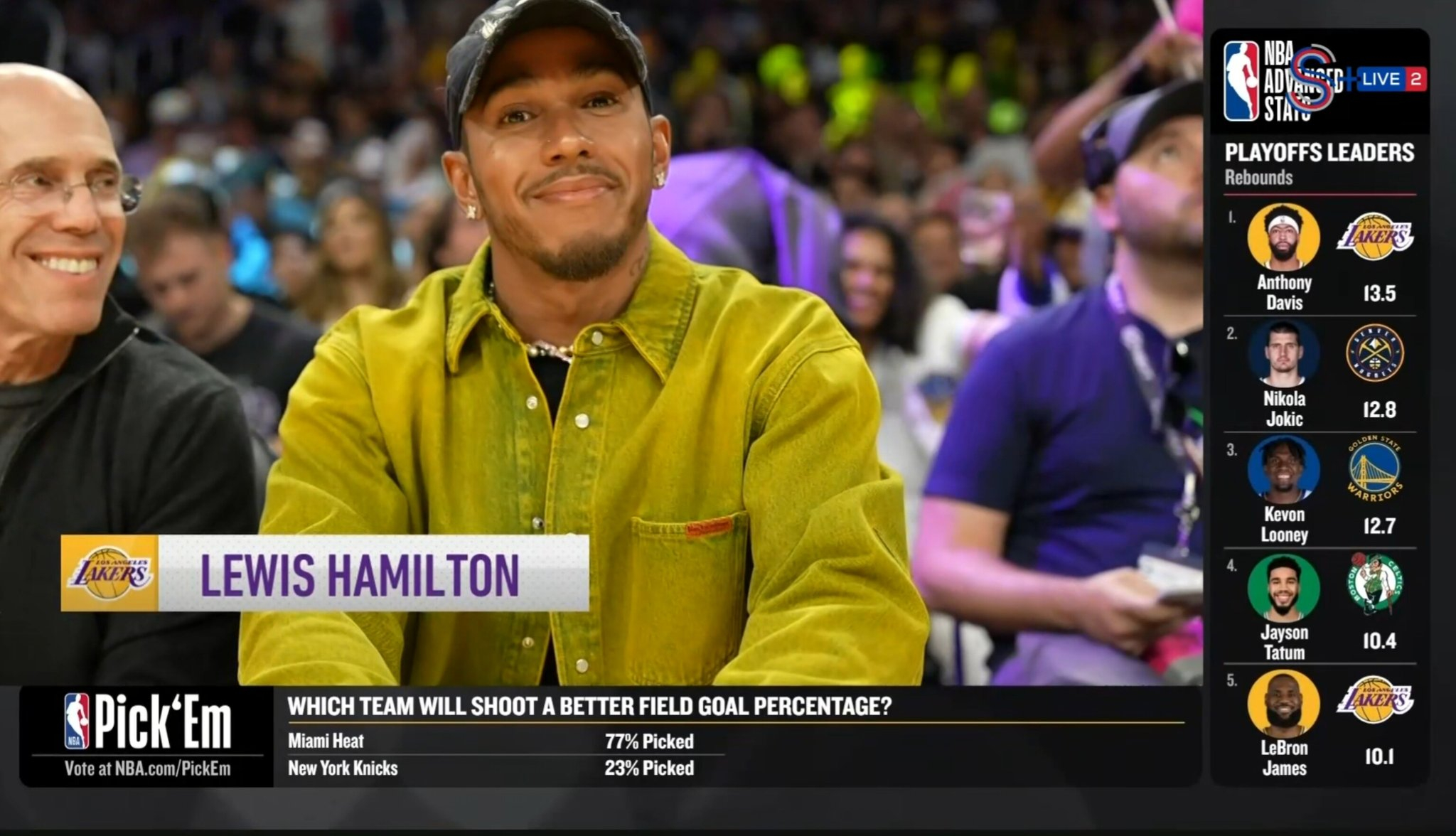 刘易斯·汉密尔顿今天在湖人VS勇士的现场观赛|刘易斯·汉密尔顿|勇士|湖人|NBA|F1_新浪新闻