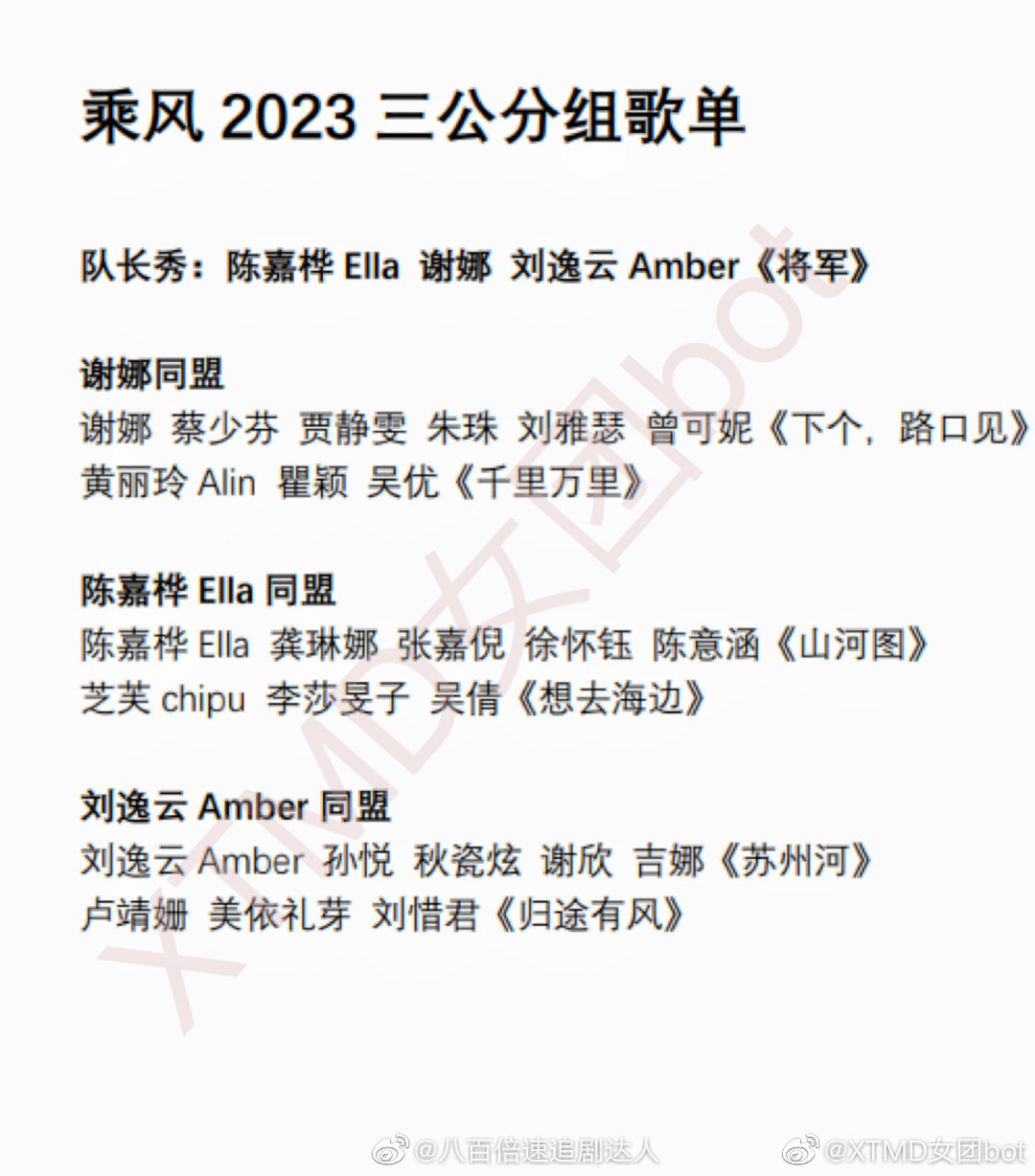 网传最新《乘风2023》三公歌单: Ella、谢娜、刘逸云Amber《将军》|歌单|谢娜|刘逸云_新浪新闻
