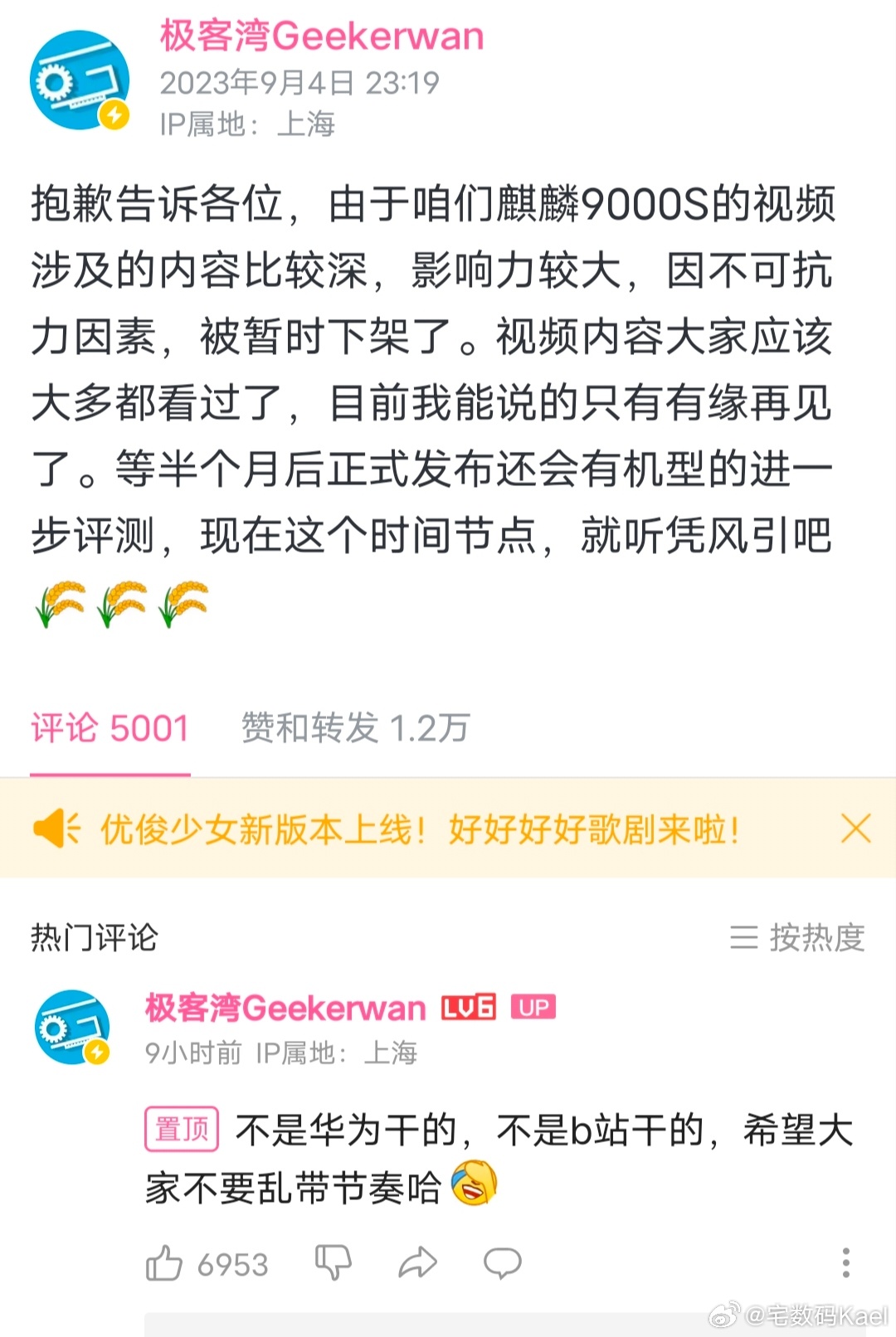 极客湾的麒麟9000s分析视频，被下架了……|麒麟|极客|视频_新浪新闻