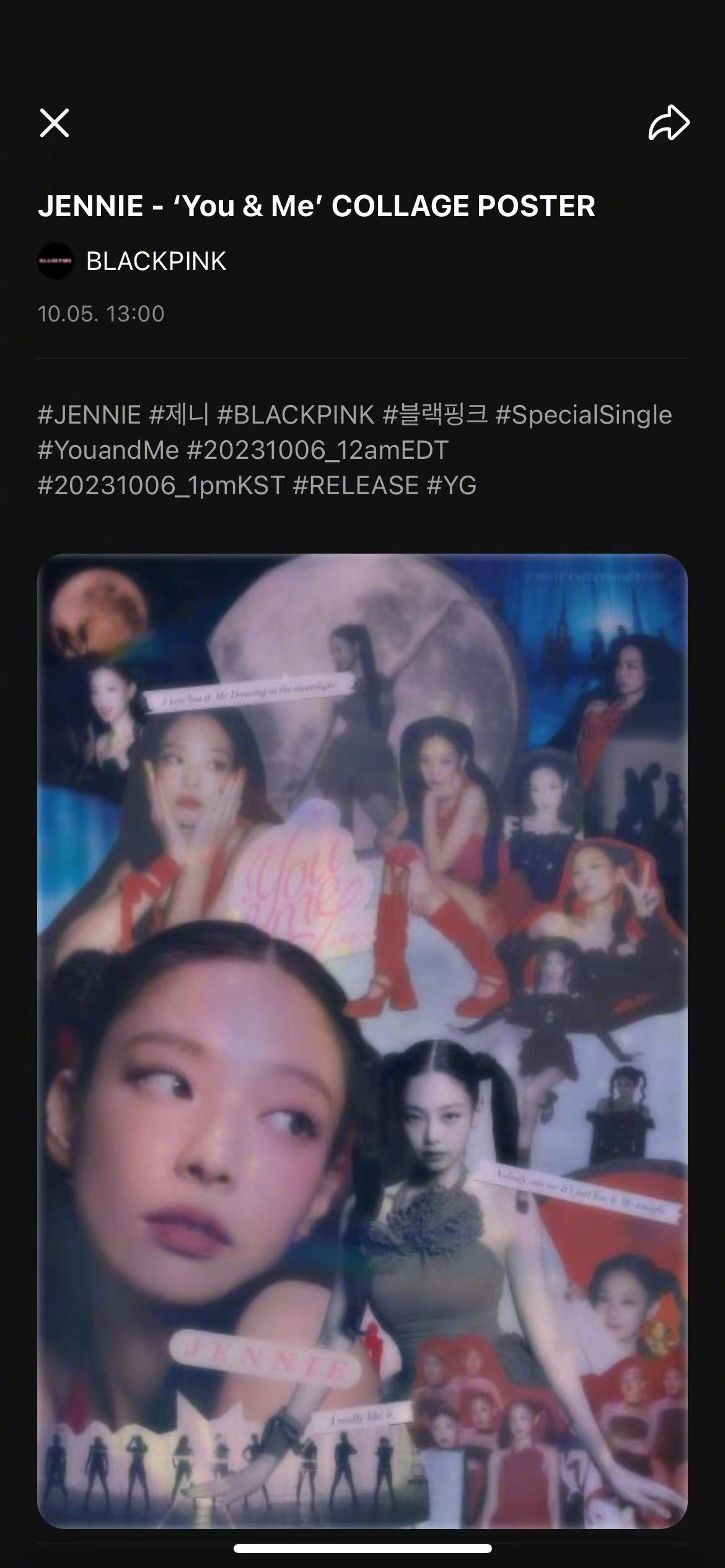 JENNIE新歌《YouandMe》新物料拼贴海报～躁侯|YouandMe|新歌|海报_新浪新闻