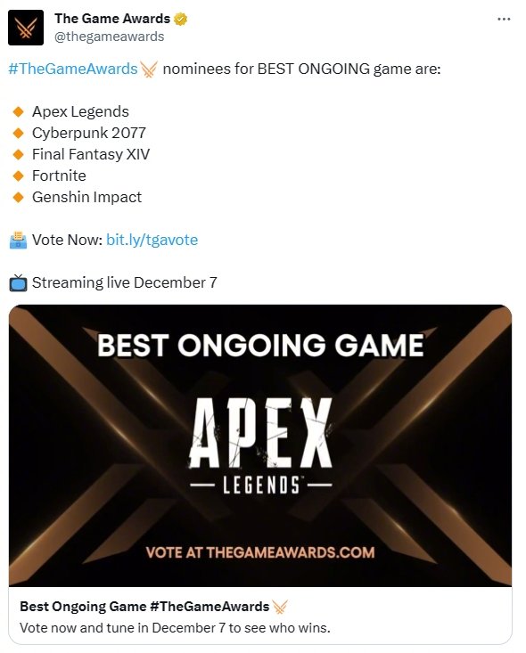 最佳持续运营游戏：· Apex英雄 · 赛博朋克：2077 · 最终幻想14……|最终幻想14|原神|TGA_新浪新闻