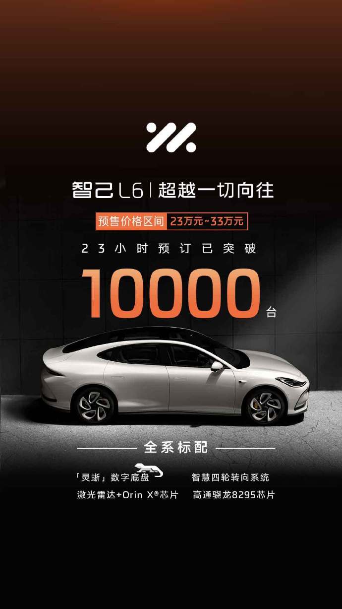 智己 L6 预售首日“成绩单”公布：新车 23 小时预订破 10000 台|轿车_新浪新闻