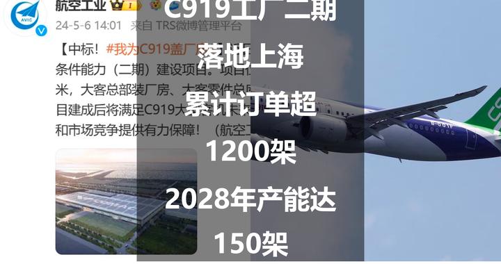 C919工厂二期落地上海，累计订单超1200架，2028年产能达150架|波音|空客|产能_新浪新闻