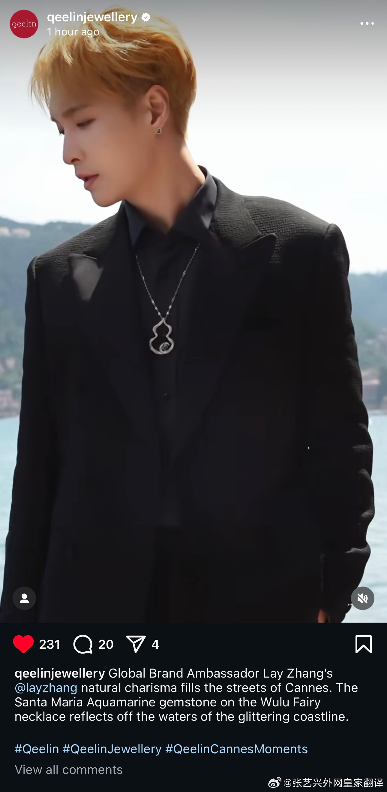 20240523 麒麟ins更新 麒麟ins也发布了艺兴戛纳之行的视频，大家记得去点赞哦|戛纳|张艺兴|品牌代言人_新浪新闻