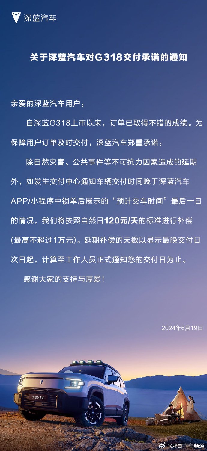 深蓝发布了G318交付承诺-新浪汽车