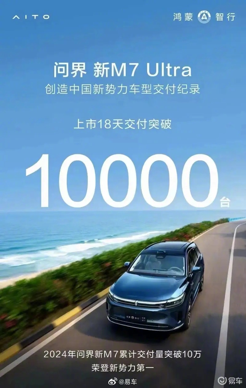 问界新M7 Ultra上市18天交付突破10000台 售价28.98万元起-新浪汽车