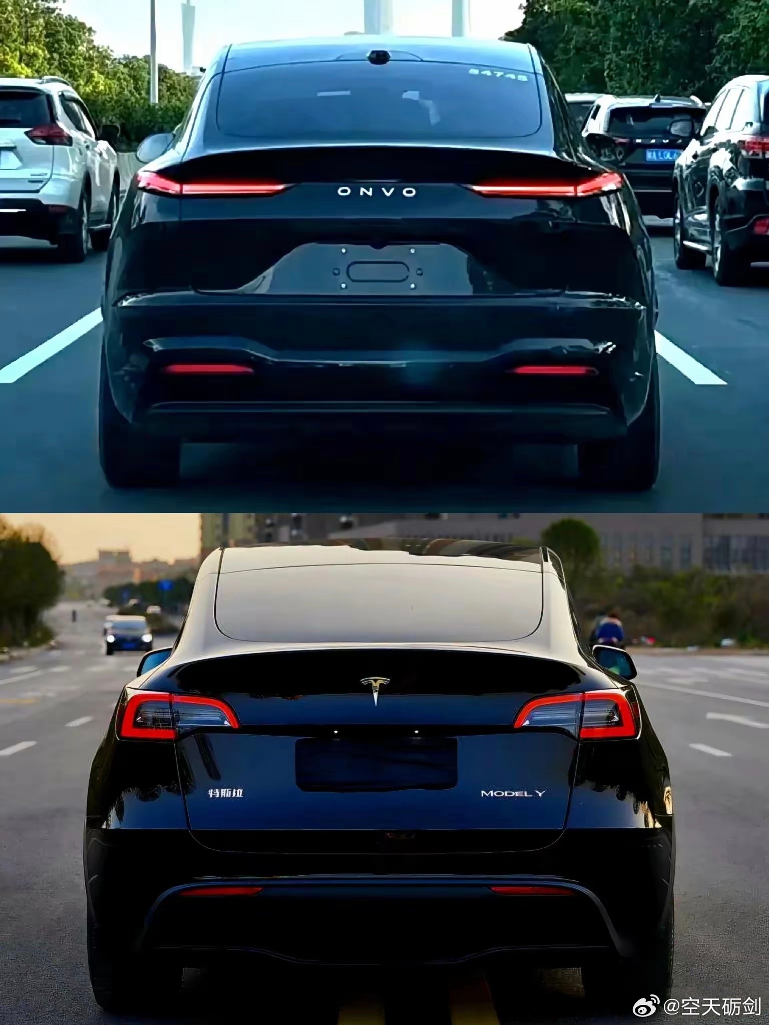 乐道L60和特斯拉Model Y的尾部设计对比： L60用灯带、造型元素…-新浪汽车