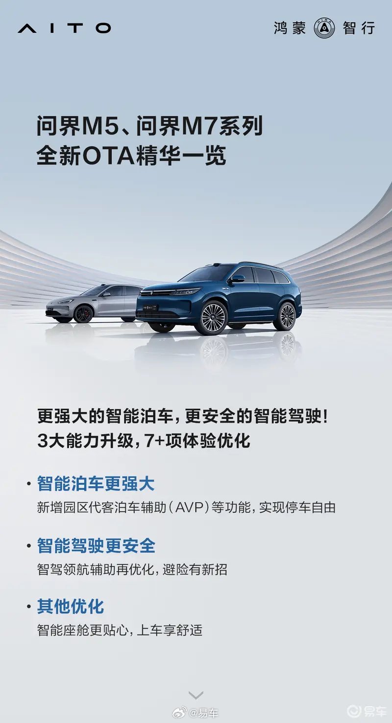 问界M5/问界M7系列开启全新OTA升级 新增园区代客泊车辅助-新浪汽车