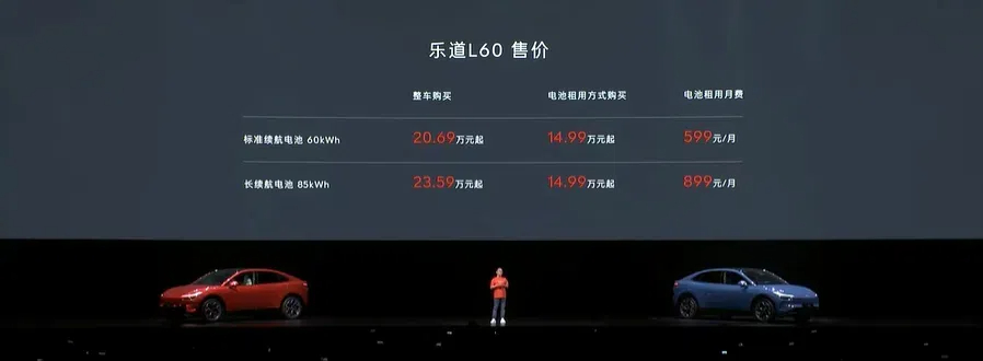 乐道L60整车售价20.69万起，Baas方案14.99万起-新浪汽车
