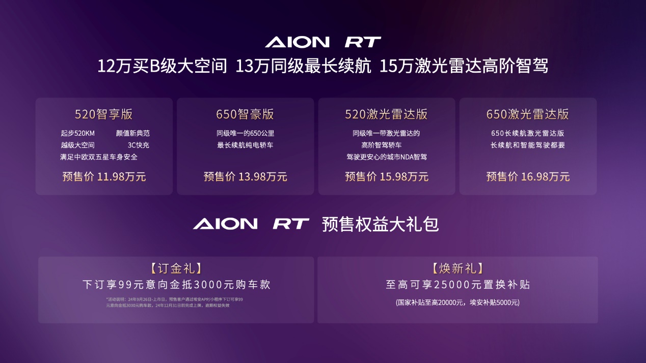11.98-16.98万！A+王者AION RT预售|轿车|10-15万_新浪新闻