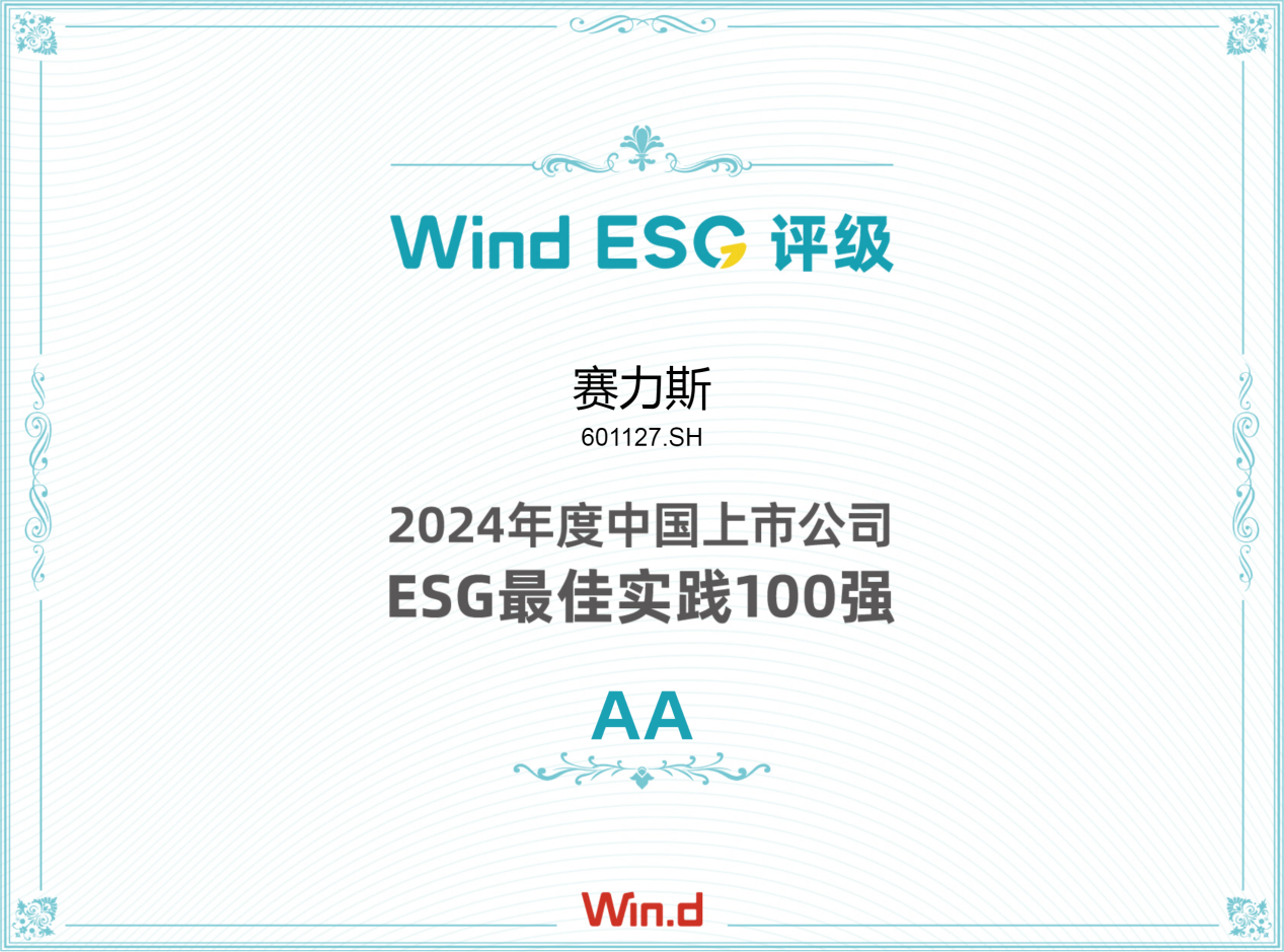 赛力斯荣登Wind 2024年度ESG最佳实践百强榜|光伏|最佳实践|经济发展_新浪新闻