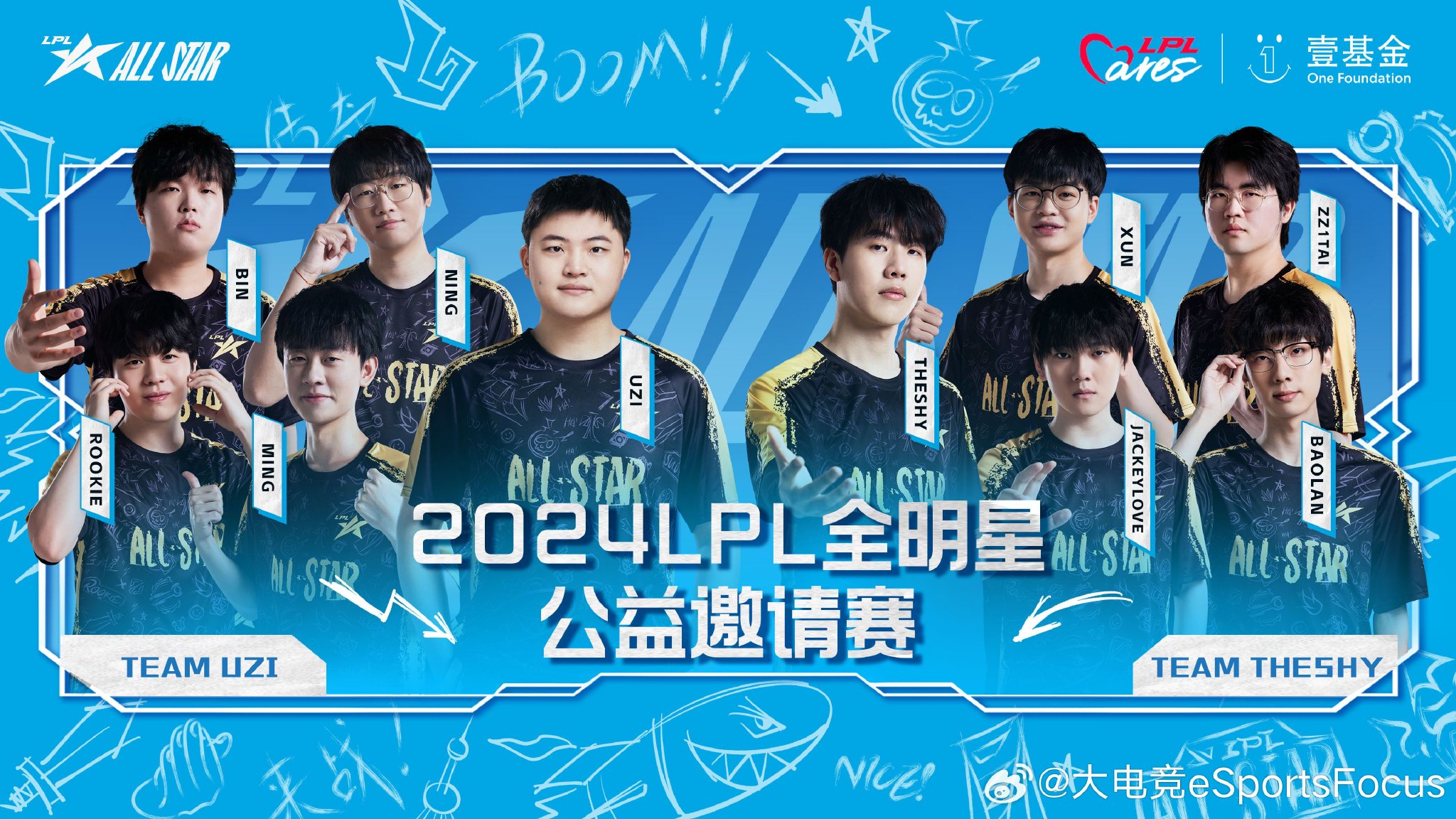 2024LPL全明星公益邀请赛对战海报 Uzi队：@Bin哥厉害|Bin|高振宁|Rookie_新浪新闻