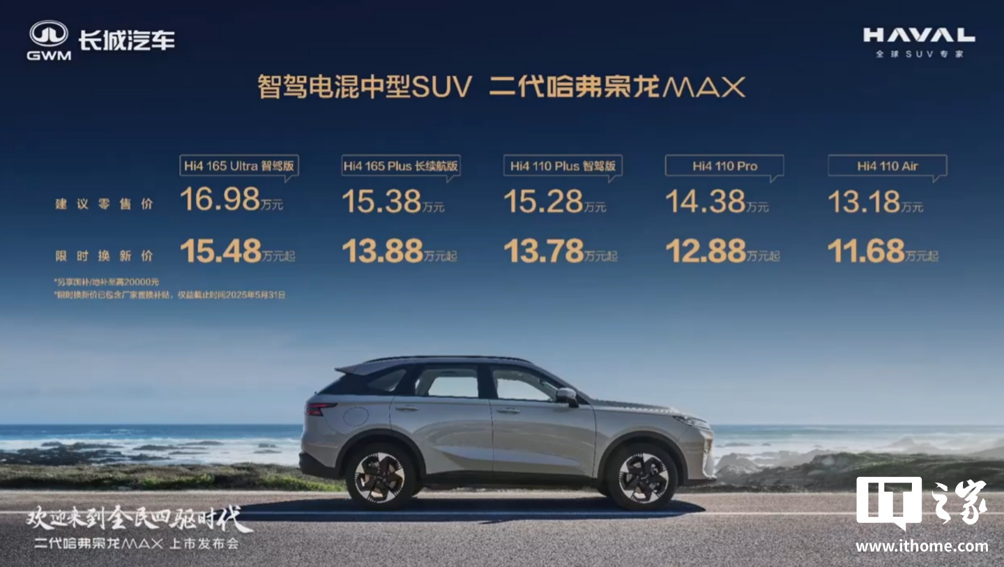 长城汽车二代哈弗枭龙 MAX 上市：Hi4 四驱插混，13.18 万元起|长城汽车|四驱|哈弗_新浪新闻