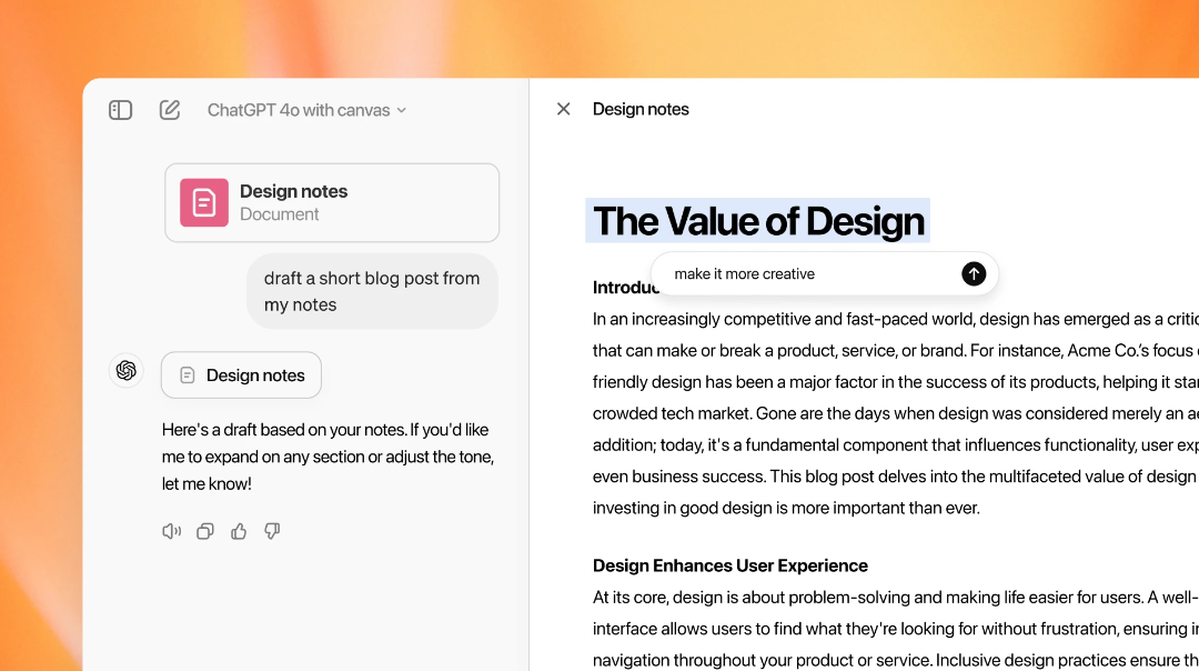 OpenAI 更新 ChatGPT Canvas 寫作工具：上線 o1 模型、新增支持渲染 HTML / React 代碼 - 新浪香港