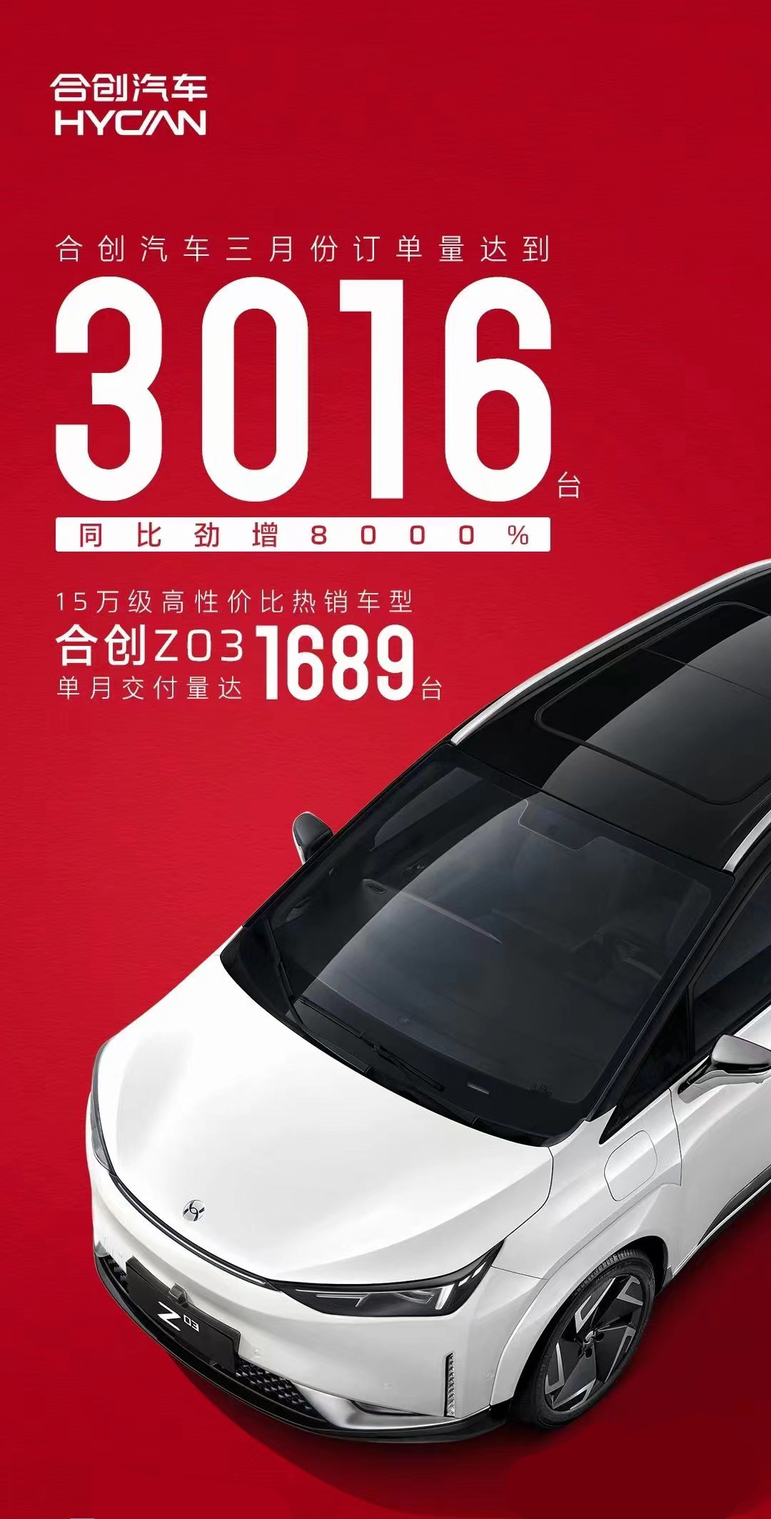 合创汽车公布3月销量 合创Z03共交付1689台-手机新浪汽车
