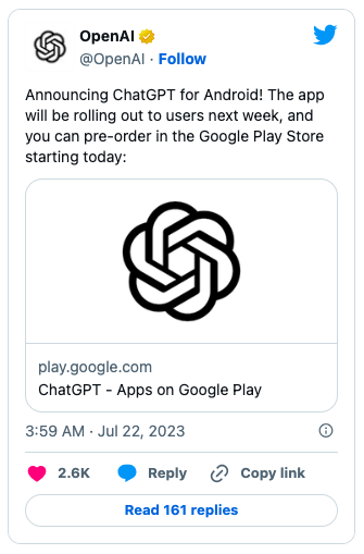 OpenAI宣布ChatGPT安卓版下周发布|OpenAI_新浪财经_新浪网