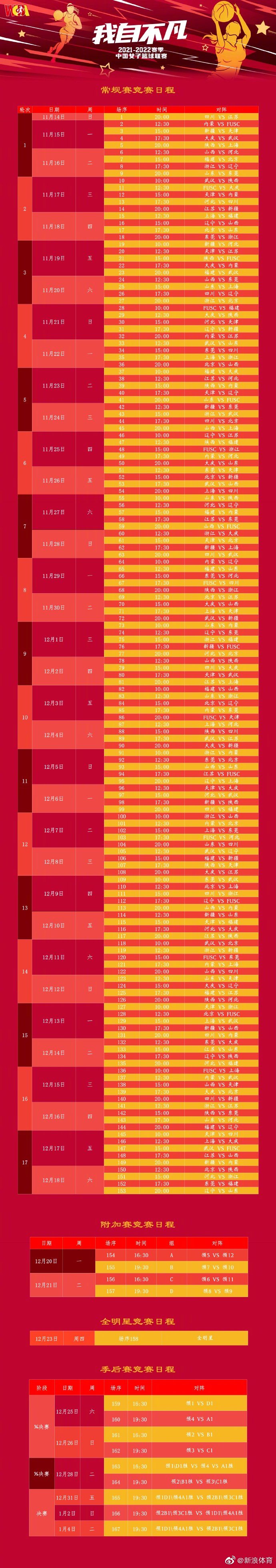 WCBA新赛季赛程公布_手机新浪网