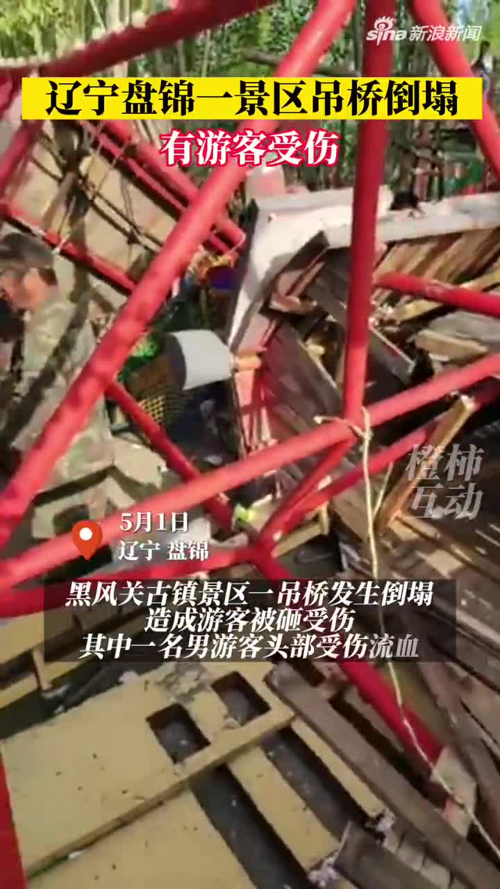辽宁盘锦一景区吊桥发生倒塌,有游客受伤,拍摄者:刚走过就塌了手机新浪网