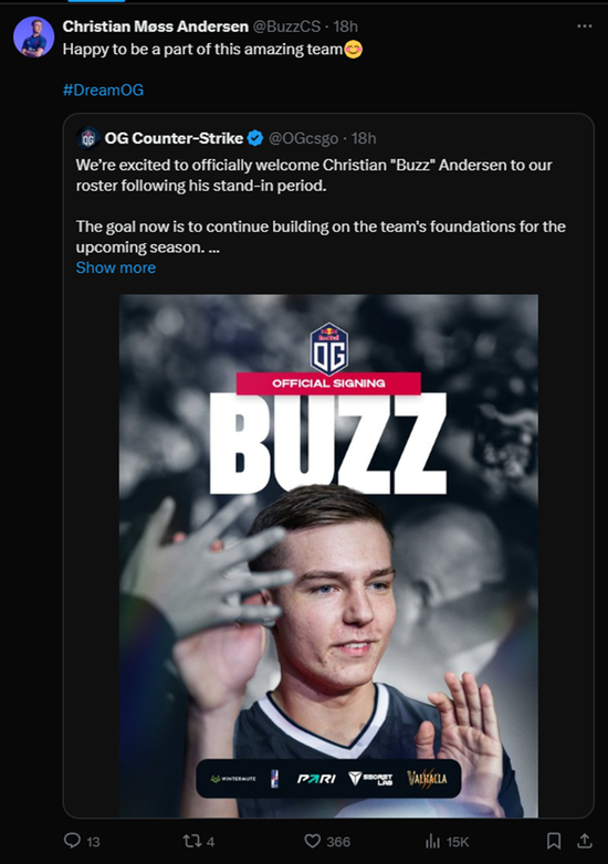 Buzz正式成为OG战队选手-新浪电竞_电竞赛事_直播报道_新浪电子竞技