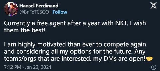 BnTeT宣布已是自由身 公开寻求offer-新浪电竞_电竞赛事_直播报道_新浪电子竞技