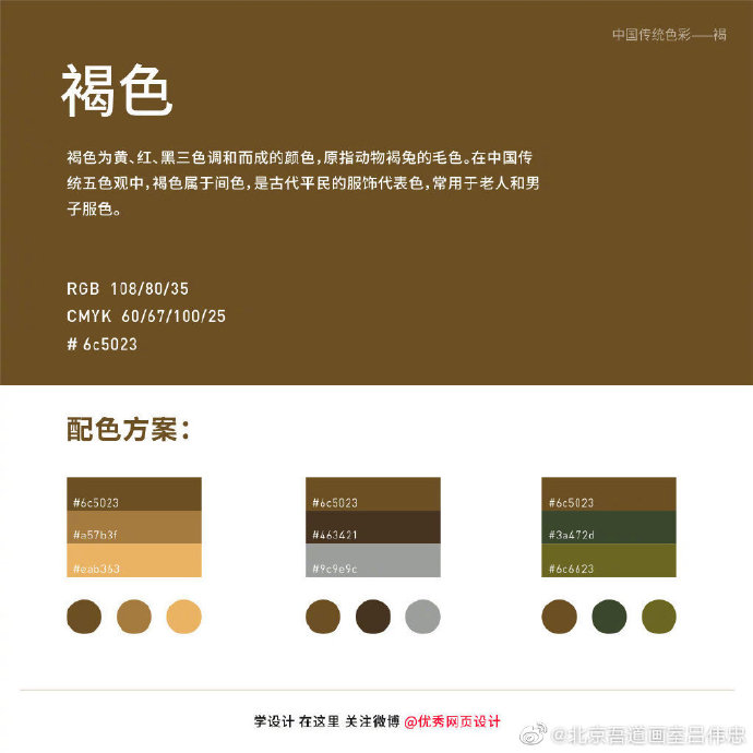 配色参考 中国传统色彩——褐色系列颜色补充知识点:中国传统五色观(五正色)指 青”、 赤”、 黄”、 白”、 黑” 配色 这就是中国风