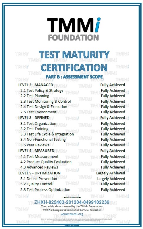 交行获软件测试成熟度模型集成（TMMi）五级水平认证_新浪网