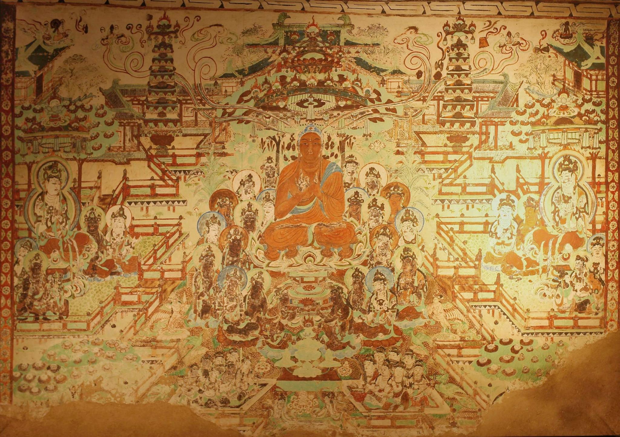 东煌壁画的高清复原版展厅拍摄|展厅|东煌|壁画_新浪新闻