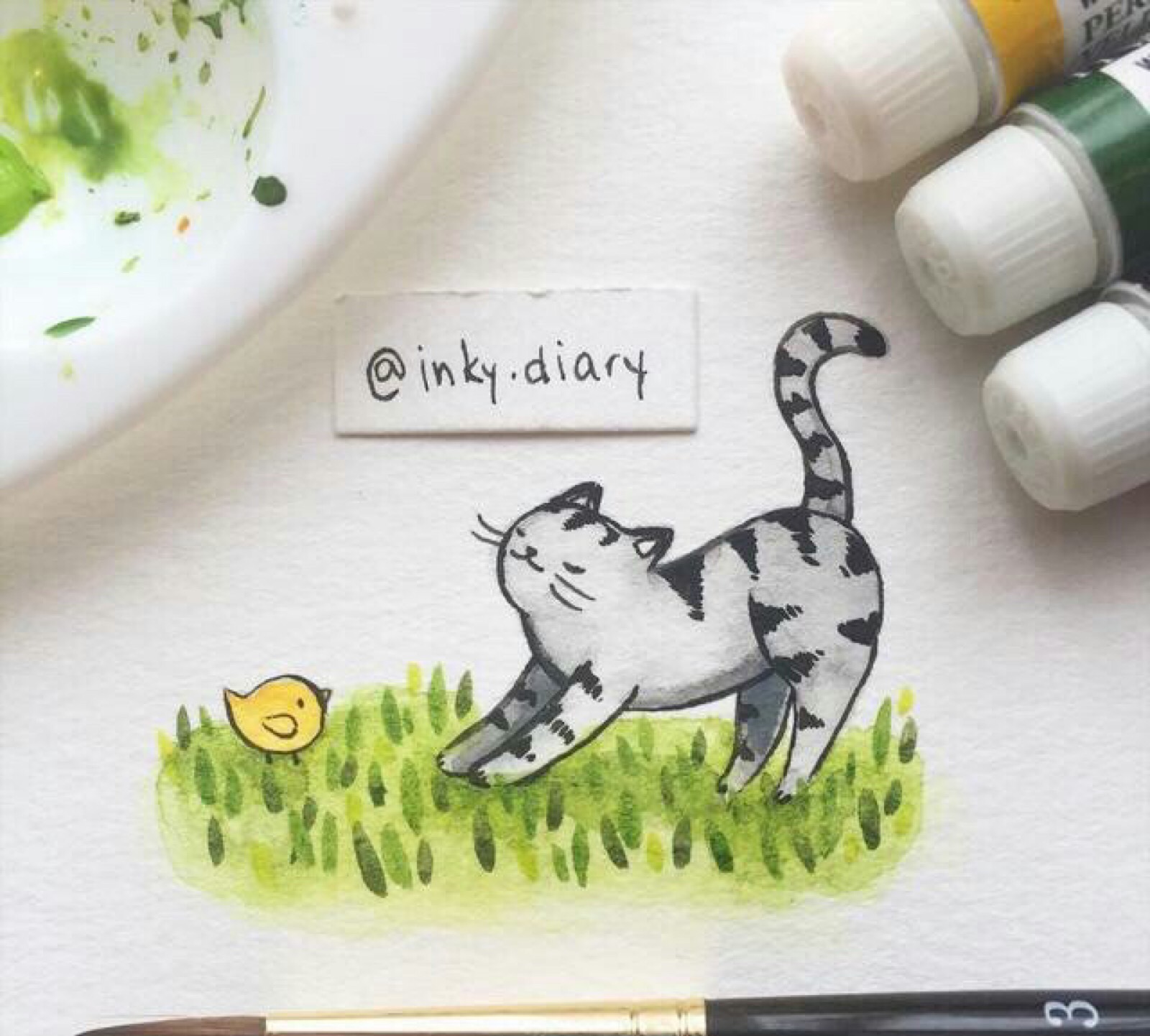 inky.diary水彩简笔画猫咪 好可爱的猫咪|猫咪|简笔画|水彩_新浪新闻