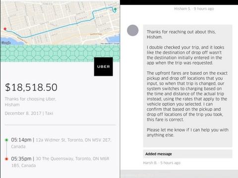 加拿大Uber跑8公里收9万元，网友：这收费是私人飞机吧？|加拿大|私人飞机|收费_新浪新闻