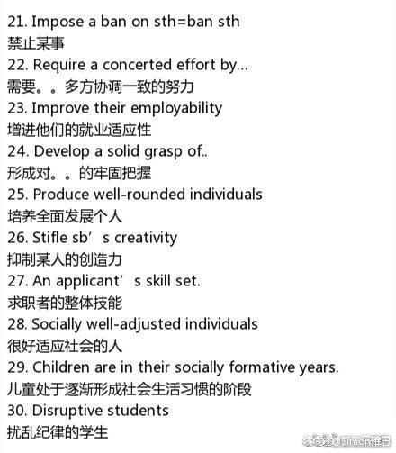 雅思写作7分的高分词汇，比如compromise A for B，commit money to|高分|词汇|口语|围脖|听课_新浪新闻