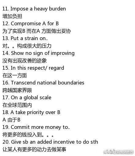 雅思写作7分的高分词汇，比如compromise A for B，commit money to|高分|词汇|口语|围脖|听课_新浪新闻