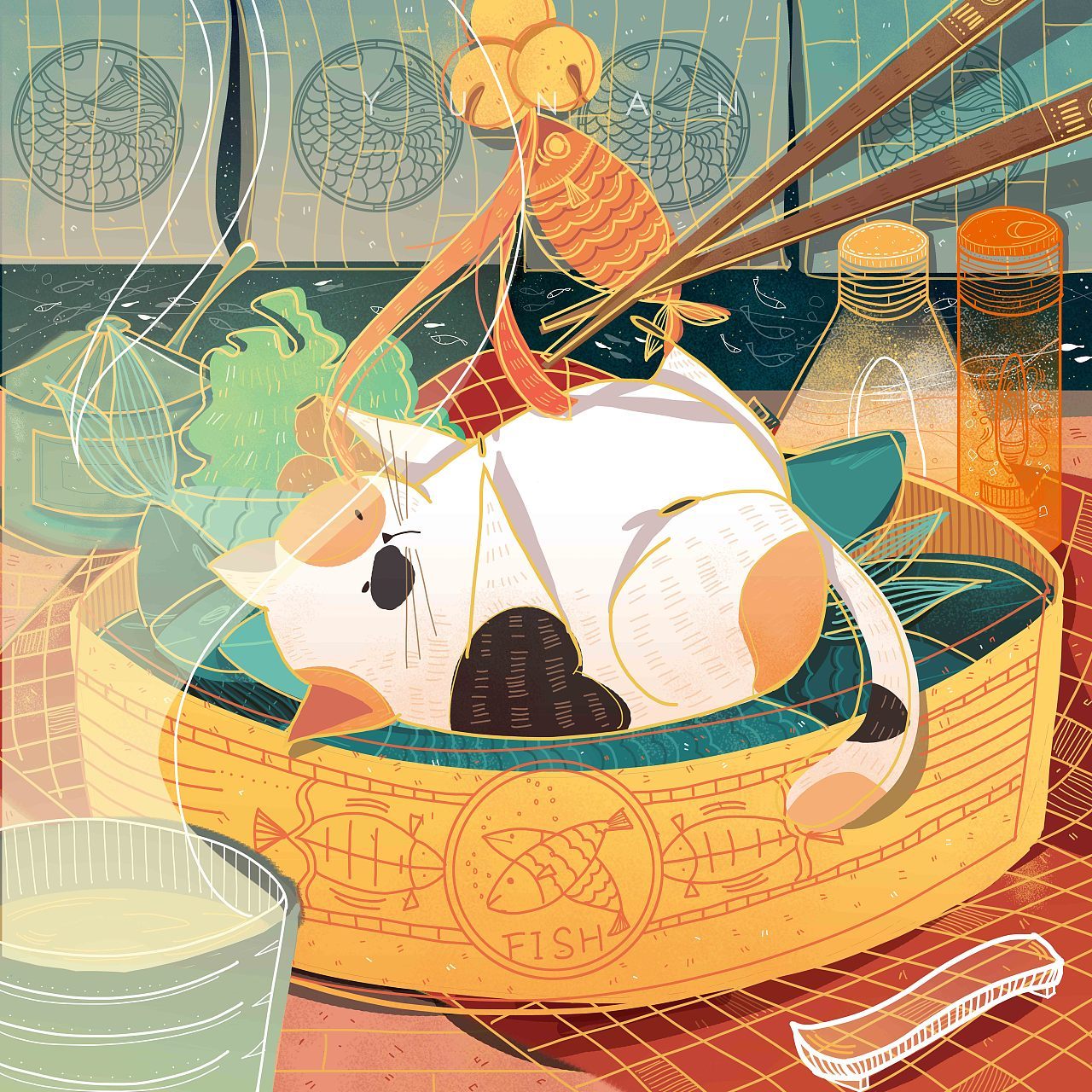 线条柔美色彩大胆欧美风格插画色彩搭配以及构图都是非常的赞来