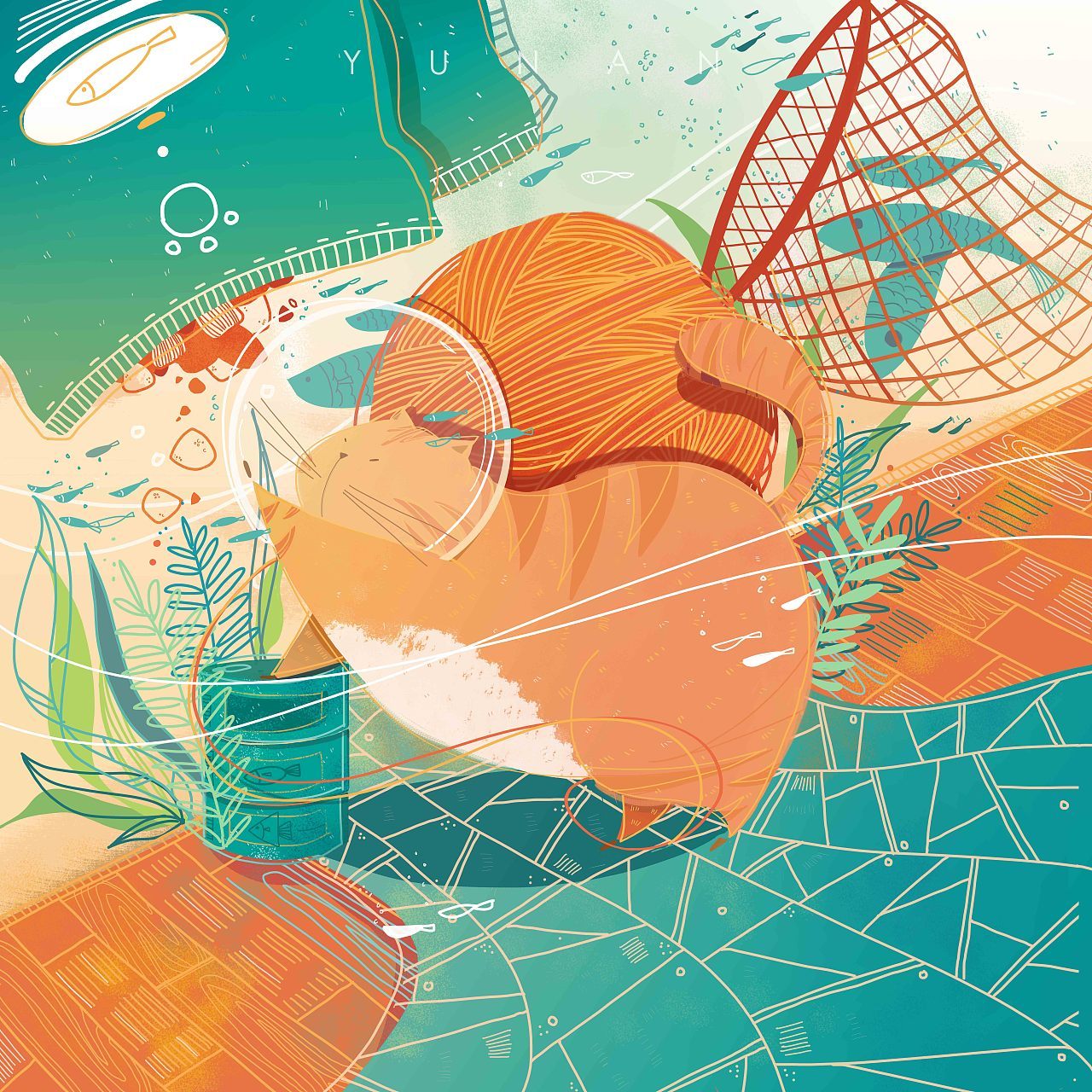 线条柔美色彩大胆欧美风格插画色彩搭配以及构图都是非常的赞来