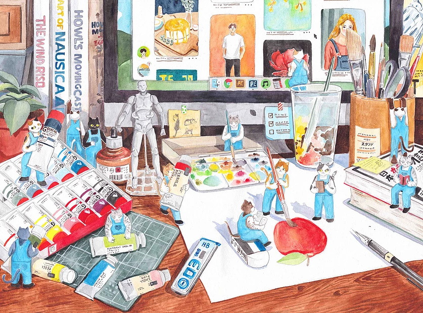 来自香港插画家@Kazy_chan 鲜艳缤纷的色彩以猫为主题天马行空的且