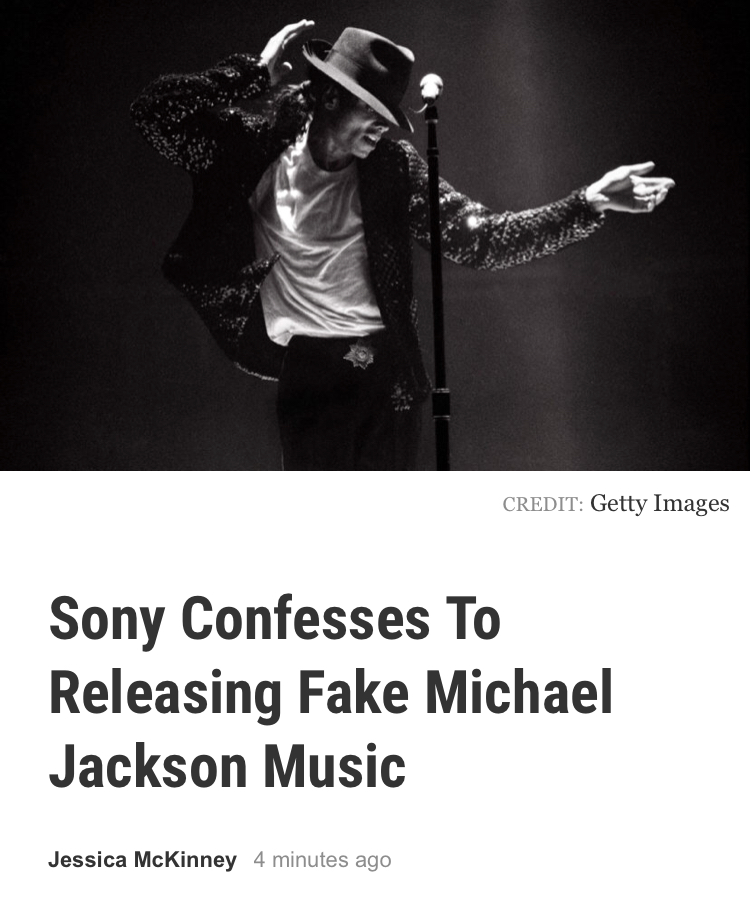索尼音乐正式承认发行了数首虚假的Michael Jackson单曲Michael Jac