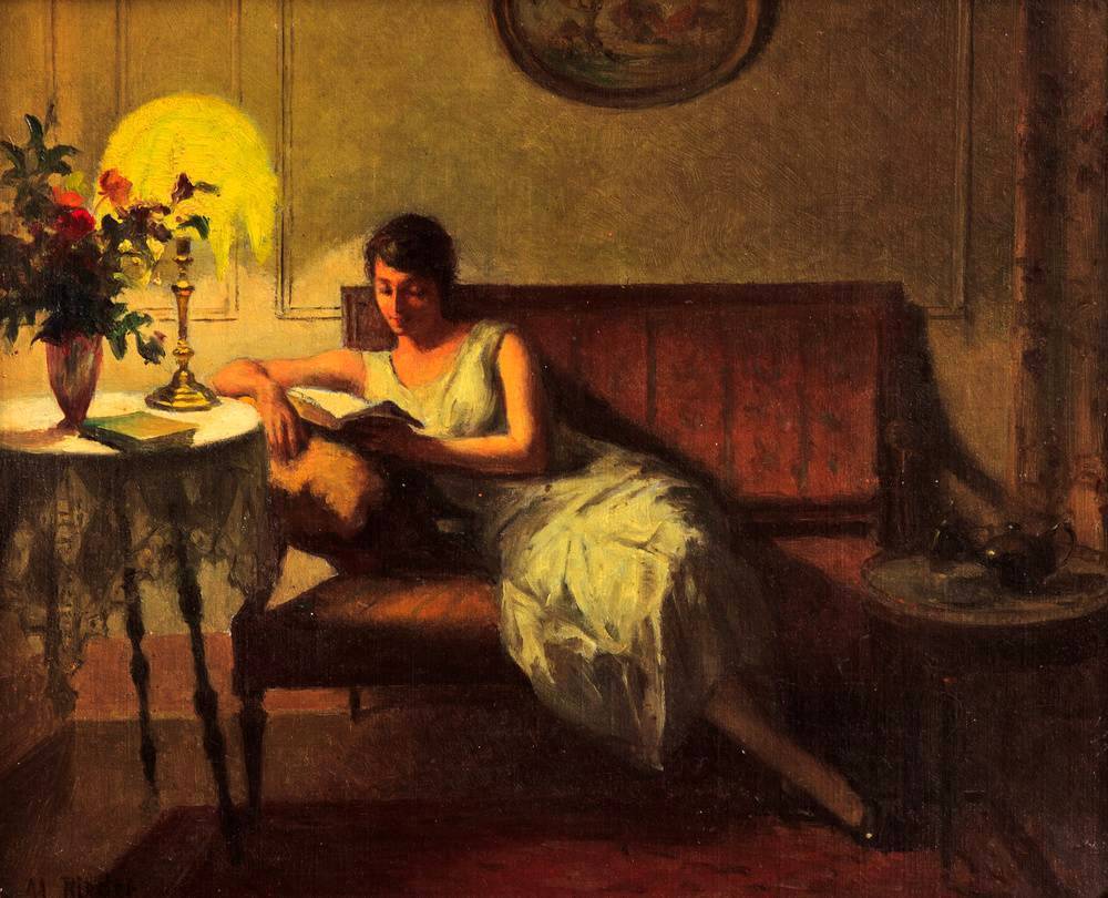 法国画家油画家Marcel Rieder 的油画作品 灯